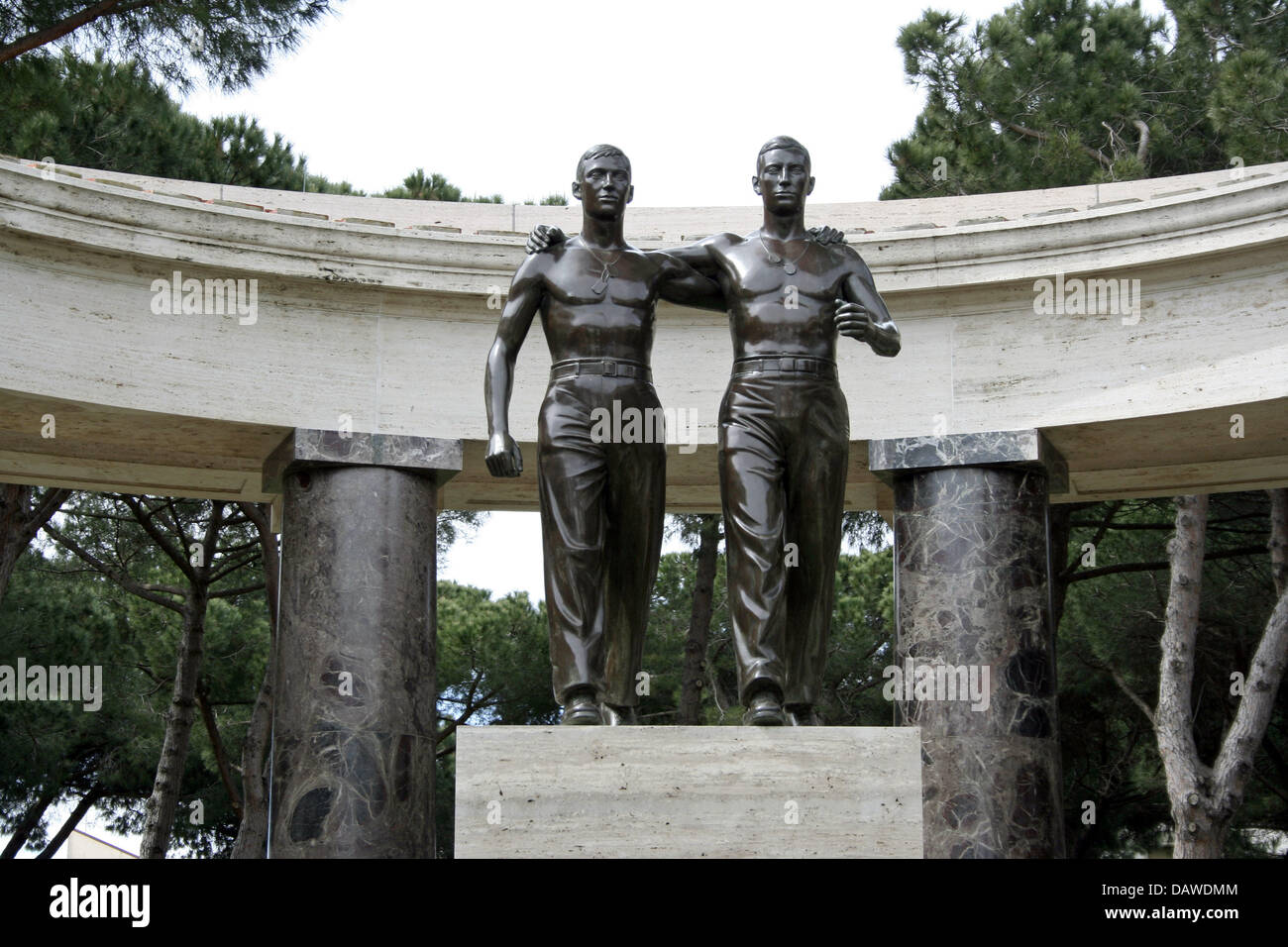 The picture shows a memorial at the 'Sicily-Rome American Cemetery' in ...