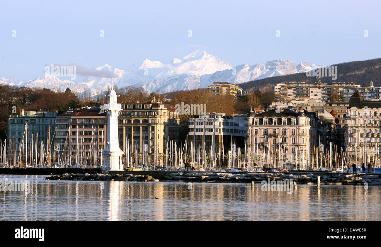 View from the Lake Geneva on a part of Geneva, Switzerland, 06 March ...