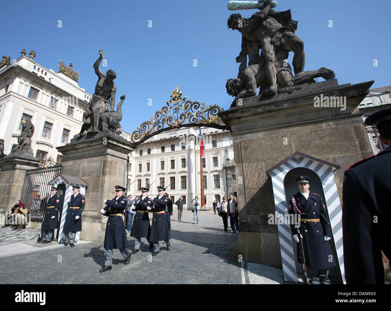 The picture shows the change of guards procedure at Prague Castle in ...