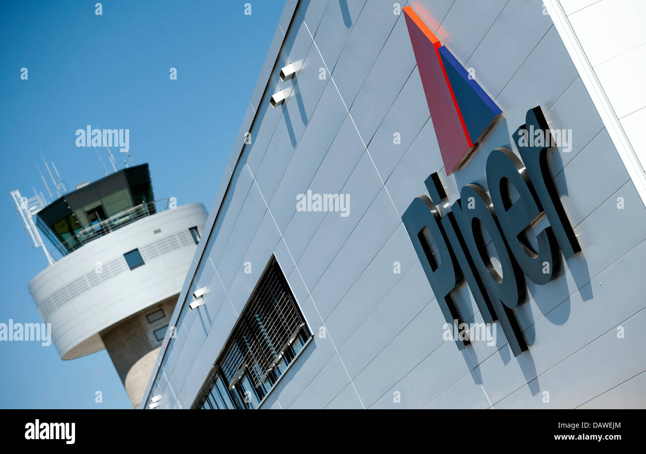 A Piper sign is pictured on the new Piper building at the airport in ...