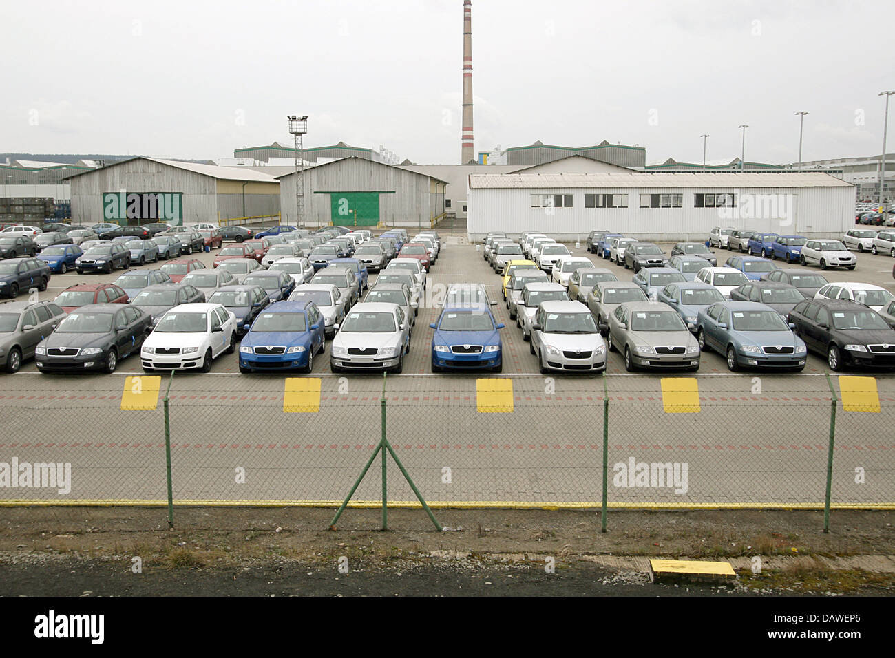 Brand new Skoda vehicles are parked on a parking lot at the premises of ...