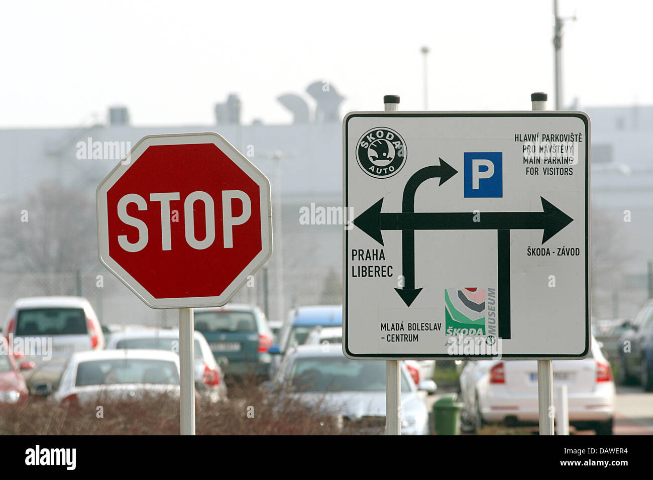 Traffic signs are pictured at the premises of the Skoda plant in Mlada ...