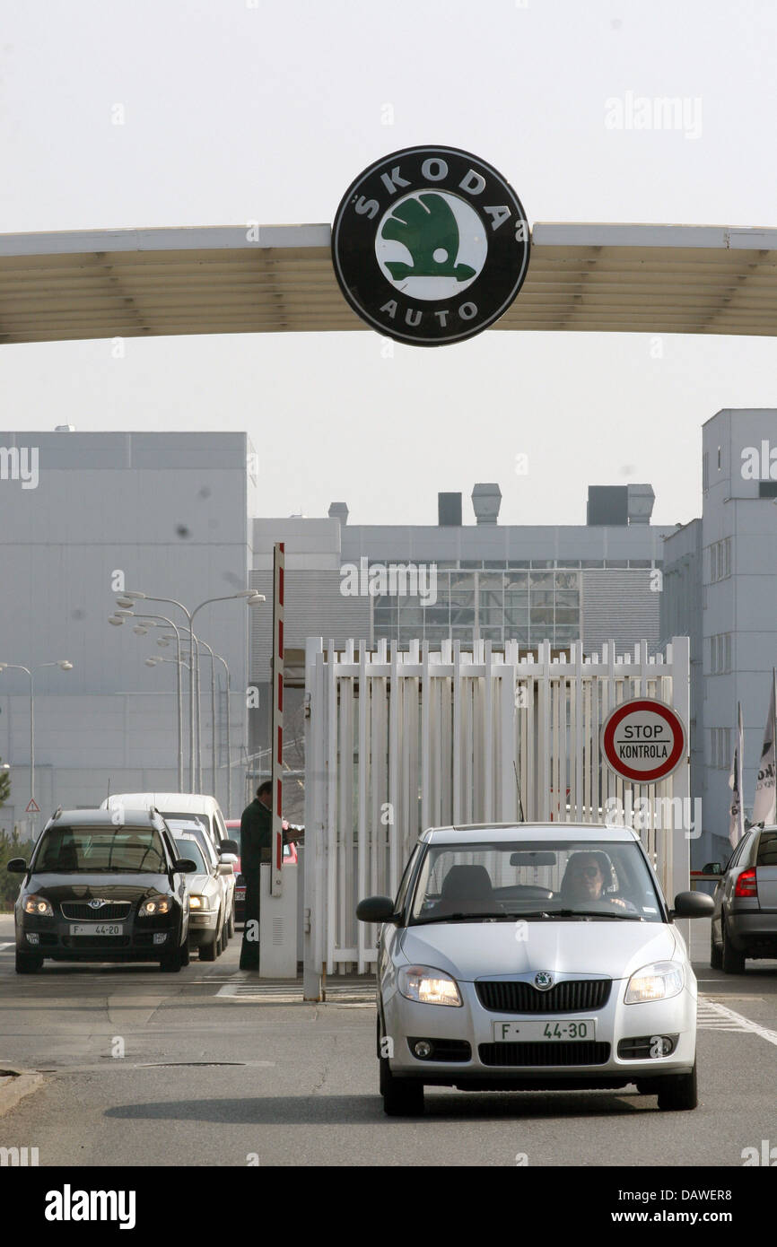 The picture shows the main entrance of the Skoda plant in Mlada ...