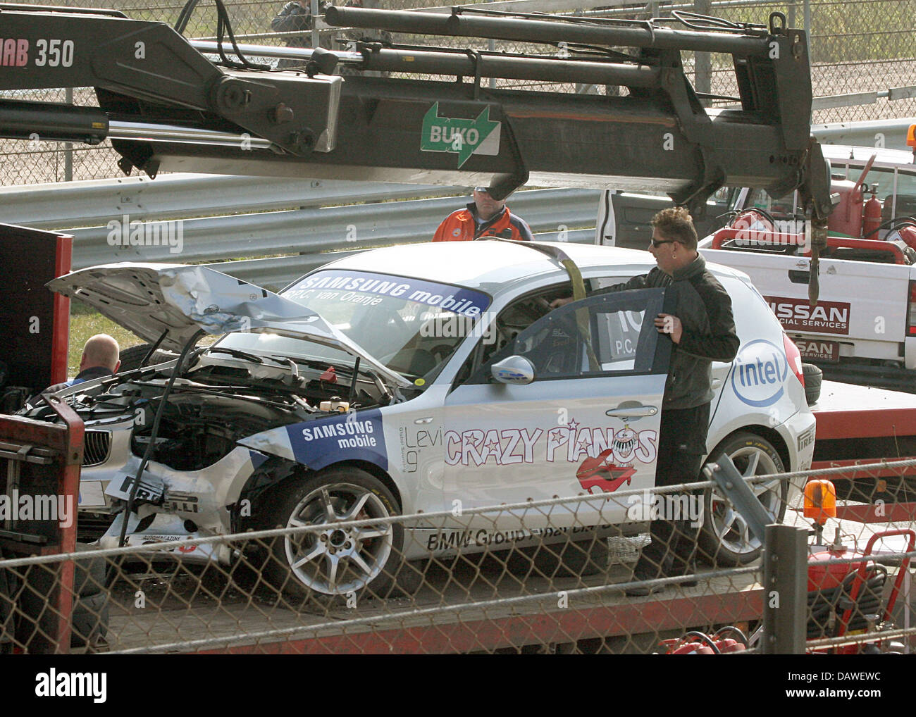 The crashed race car of Pieter Christiaan Michiel Prince of Orange ...