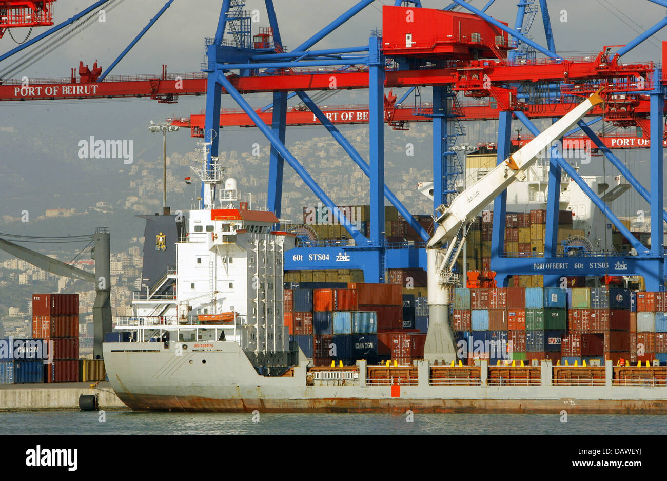 The photo shows the container harbour of Beirut, Lebanon, 2 April 2007 ...
