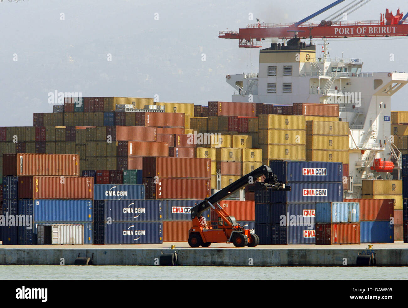 The photo shows the container harbour of Beirut, Lebanon, 2 April 2007 ...
