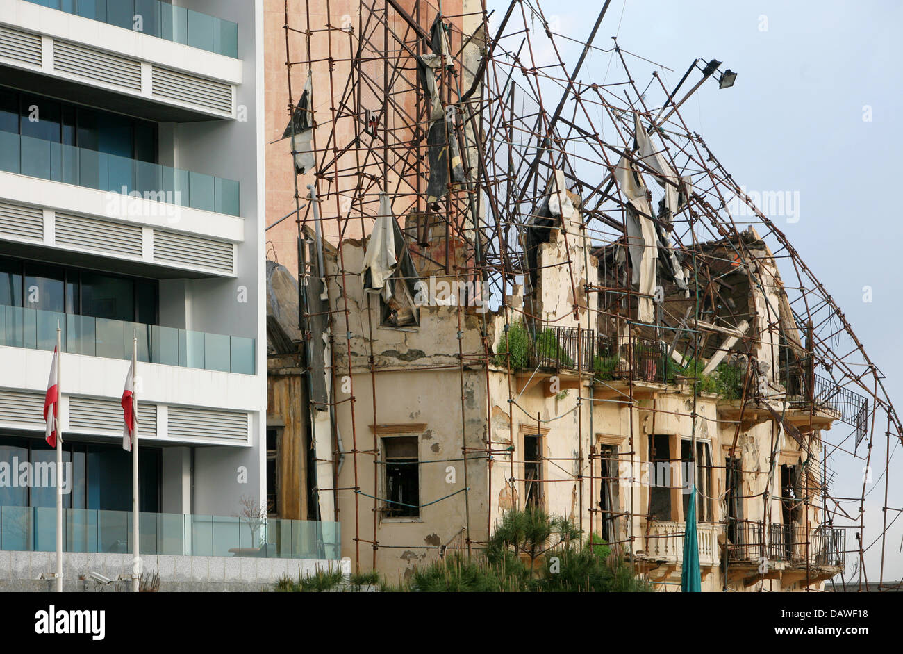 The photo shows war damage on a building in the city centre of Beirut ...
