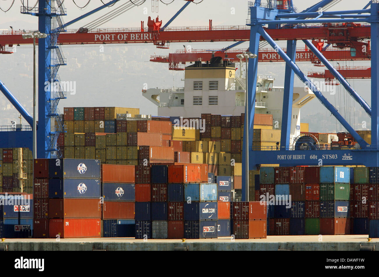 The photo shows the container harbour of Beirut, Lebanon, 2 April 2007 ...