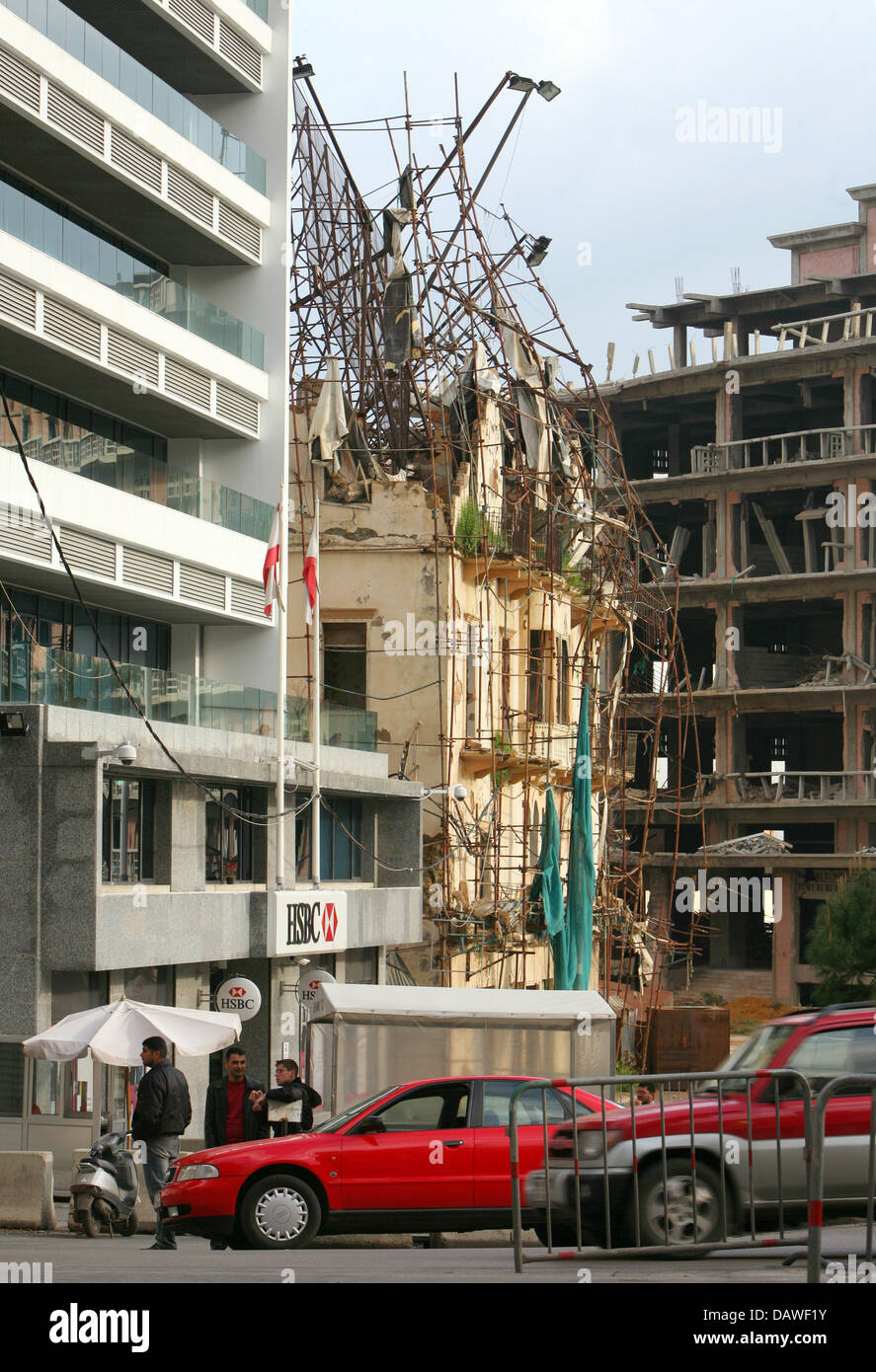 The photo shows war damage on a building in the city centre of Beirut ...