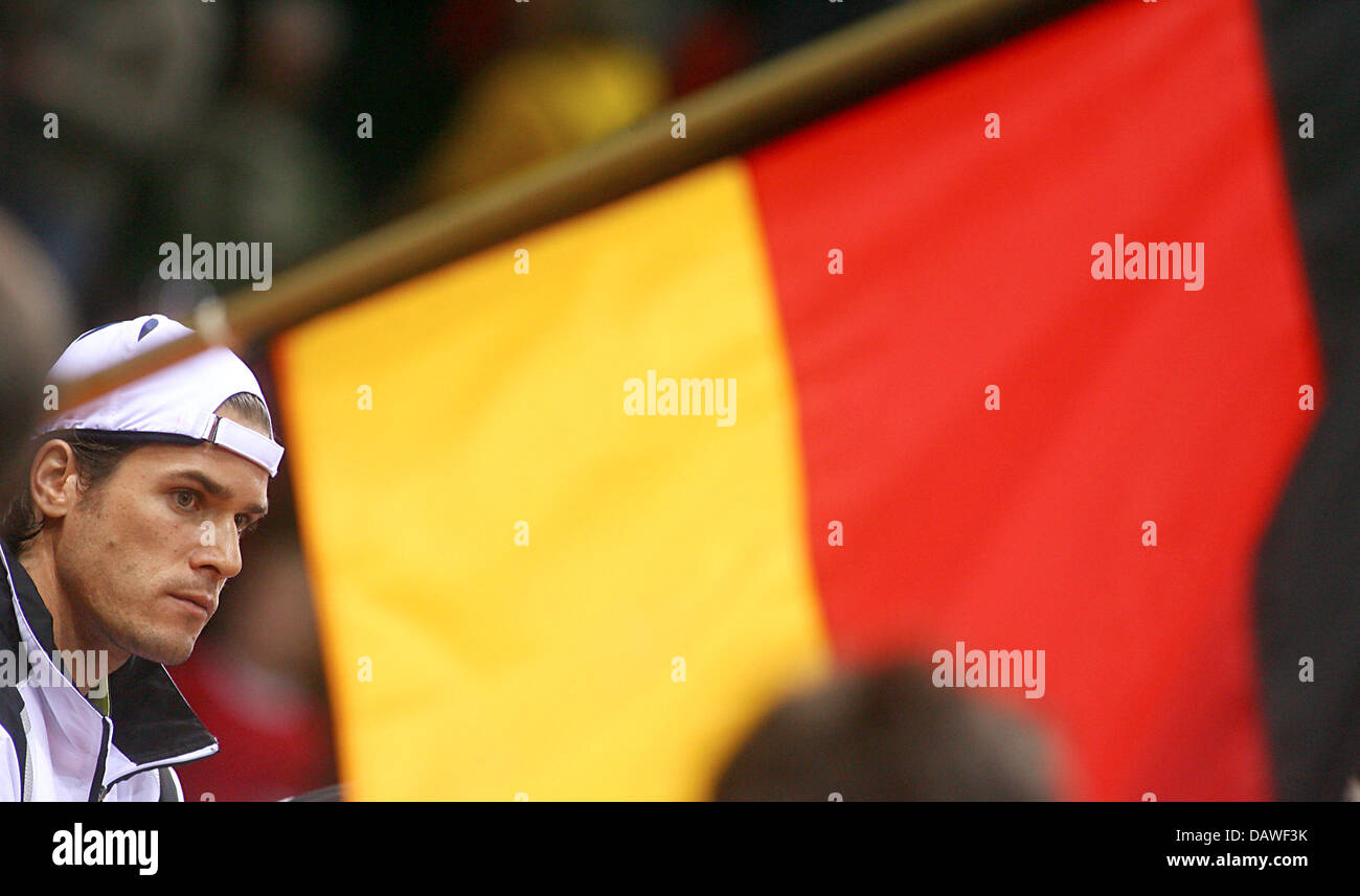 German Davis Cup player Tommy Haas shown next to a German flag at the ...