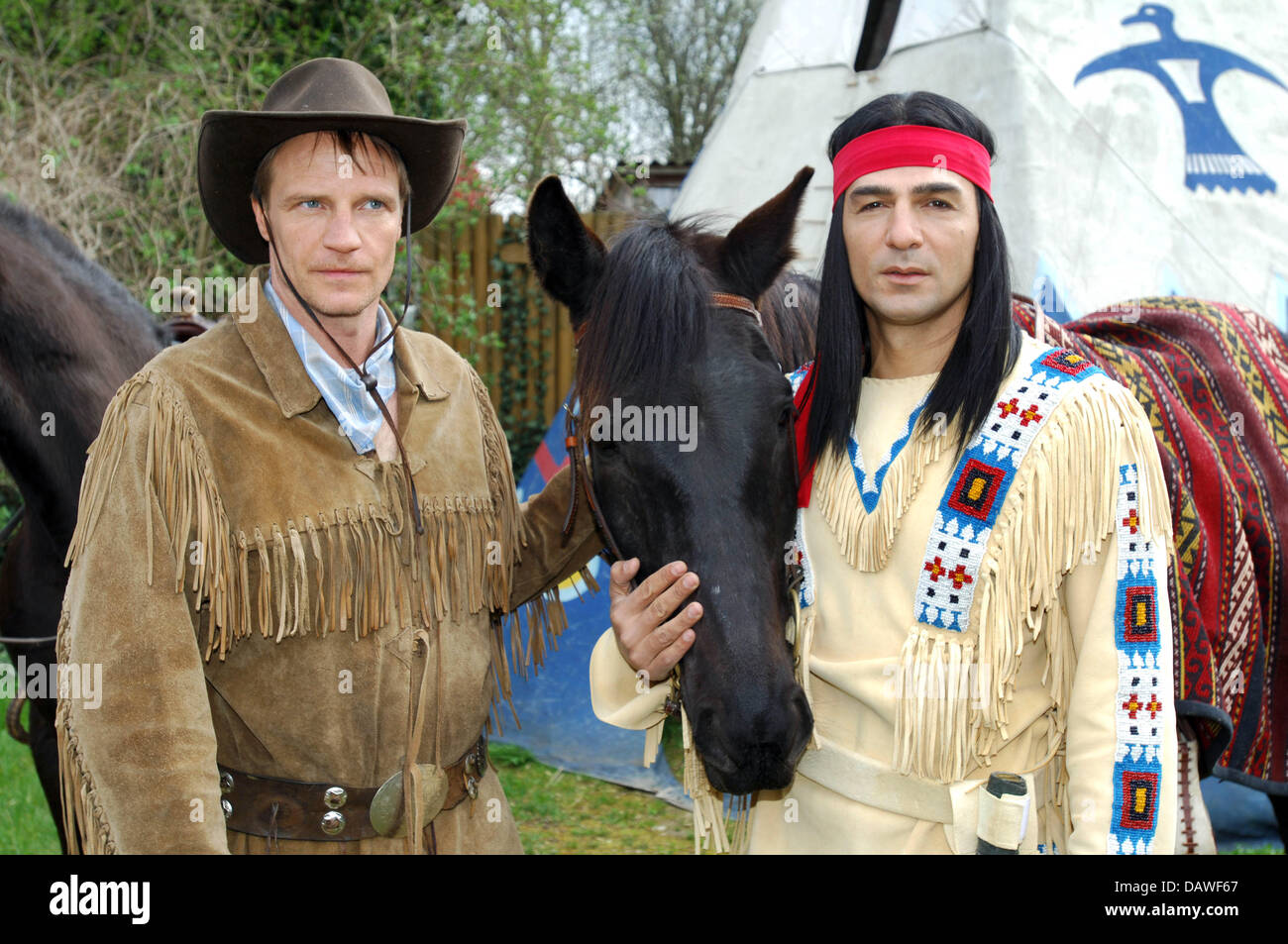 Actors Erol Sander (R) and Thorsten Nindel pose in their costumes as ...