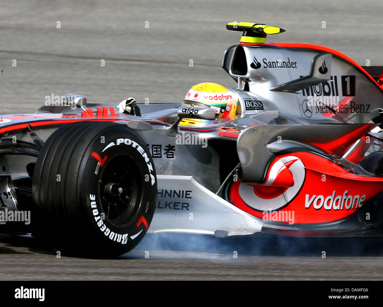 British Formula One rookie Lewis Hamilton of McLaren Mercedes misses ...