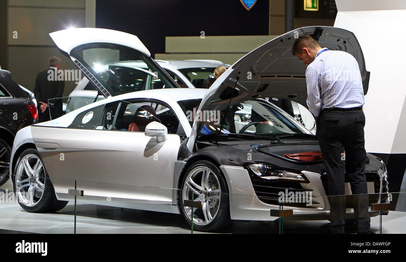 The picture shows the new Audi R8 during the car show 'AMI' (Auto Mobil ...