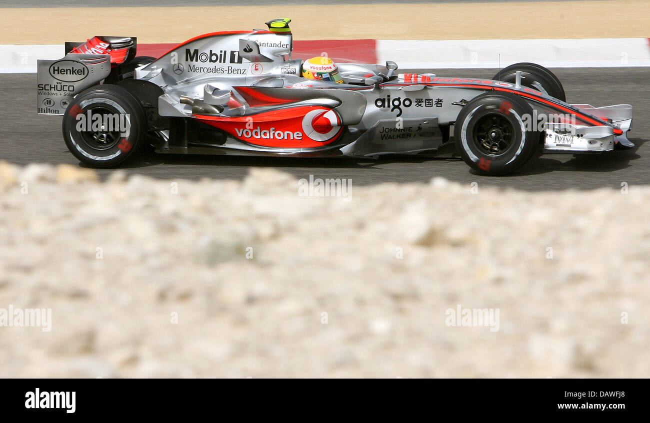 British Formula One rookie Lewis Hamilton of McLaren Mercedes steers ...