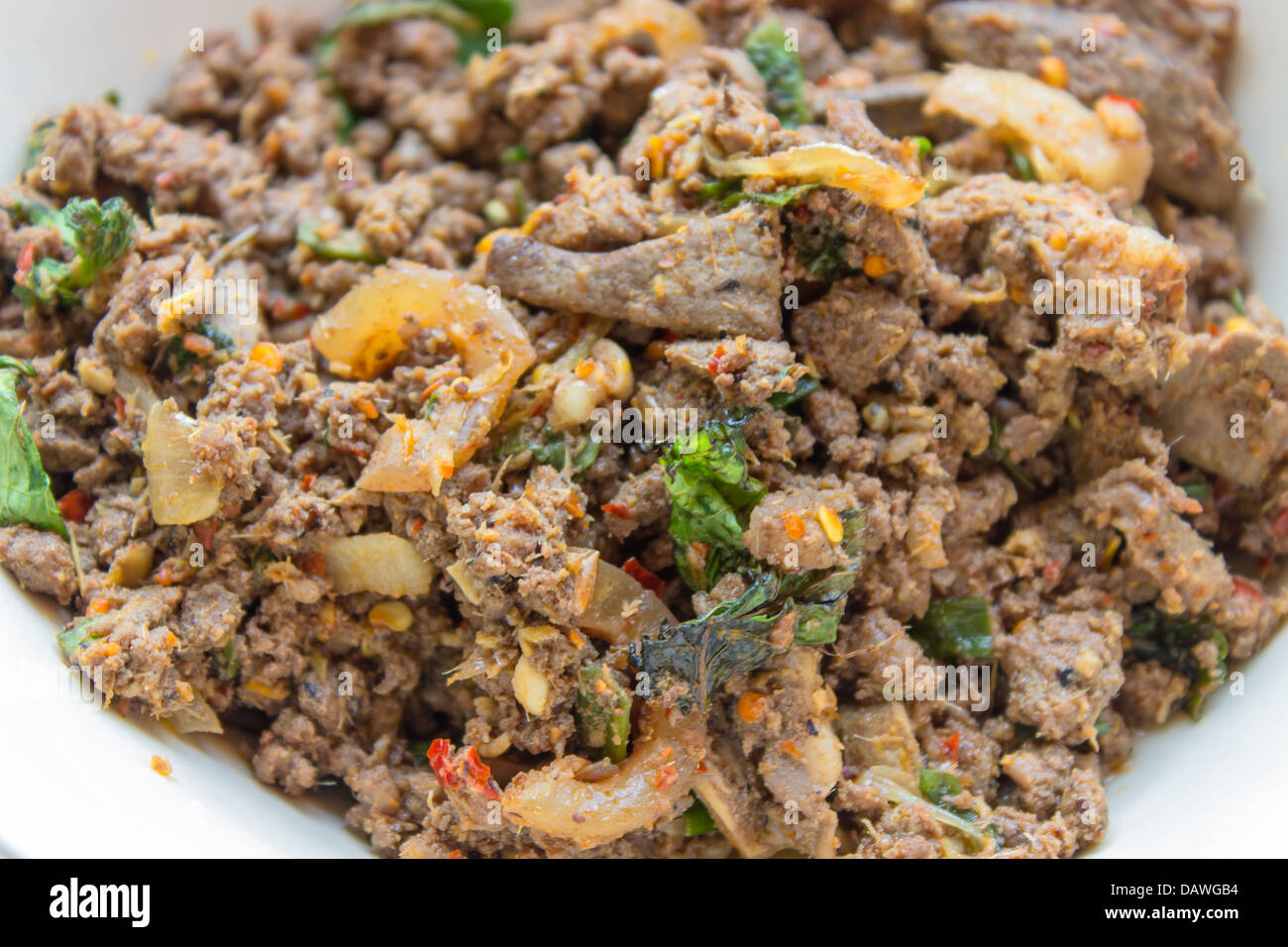 Spicy pork salad, laab neua thai food ( northeastern style of thailand ...