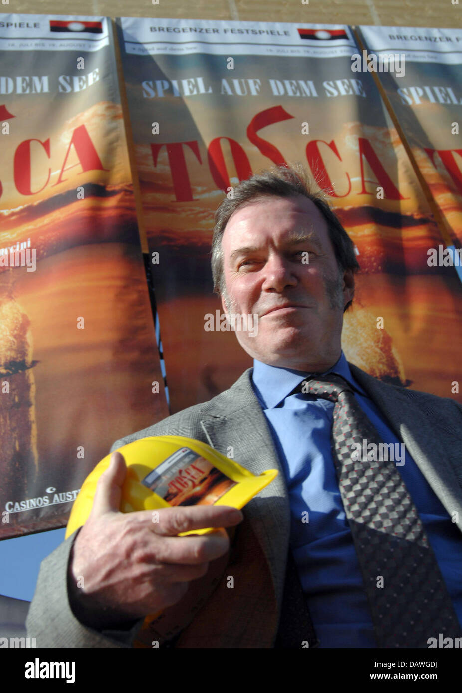 Bregenz Festival director David Pountney stands on the floating theatre ...