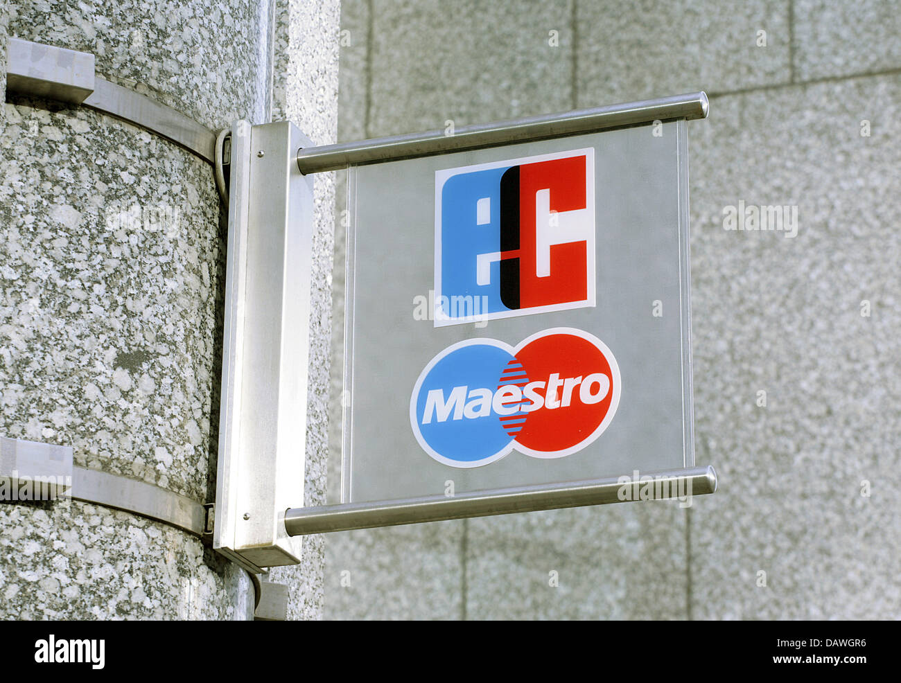A sign pointing on an EC cashpoint pictured at a bank of Frankfurt Main ...