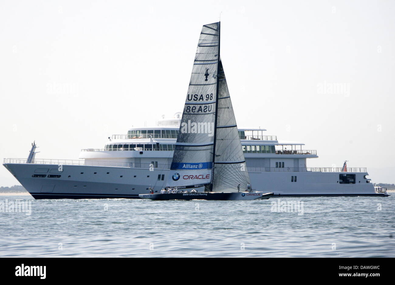 The yacht of the US-American BMW Oracle Team tests the ground as the ...