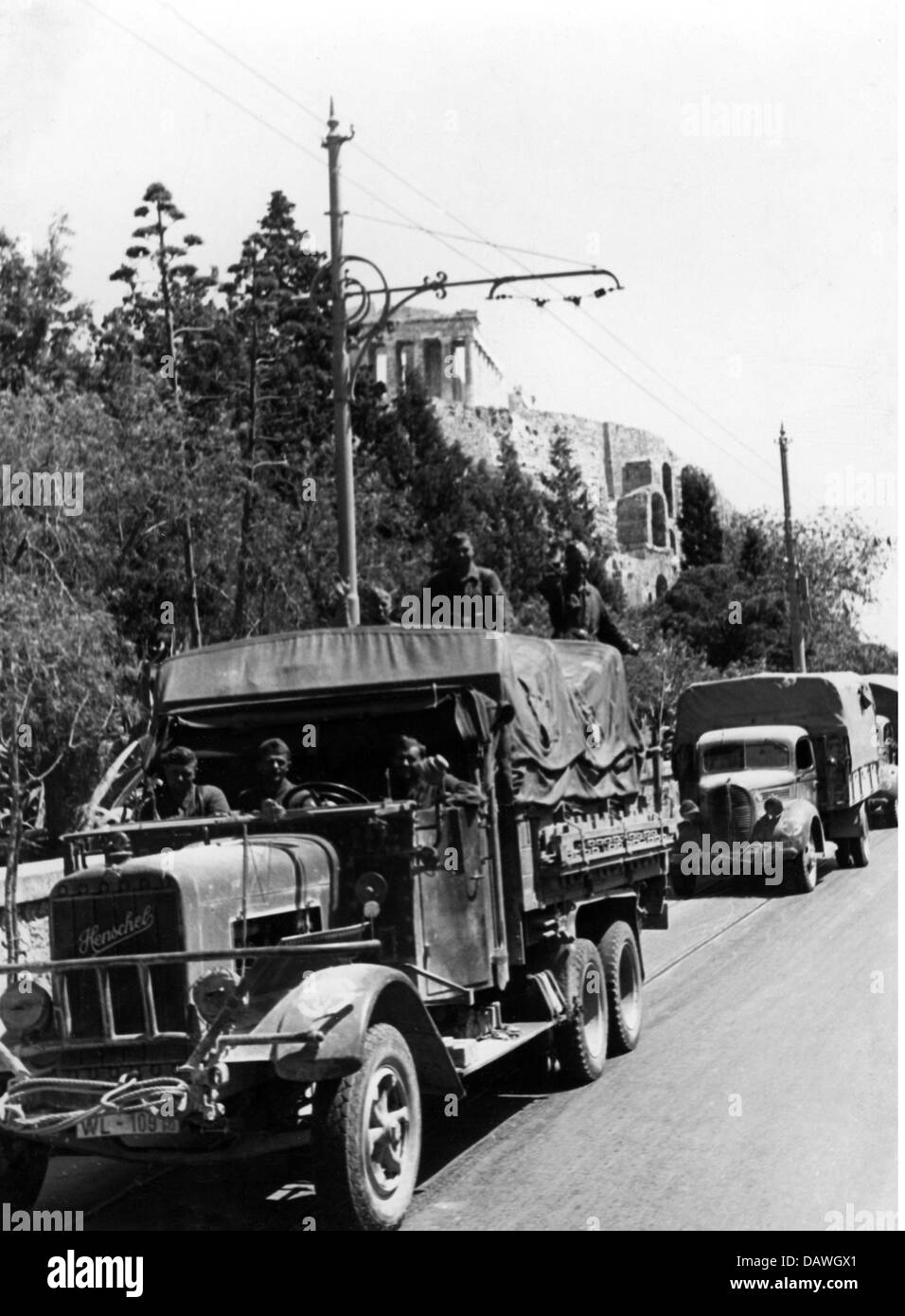 events, Second World War / WWII, Greece, Balkans Campaign 1941, lorries ...