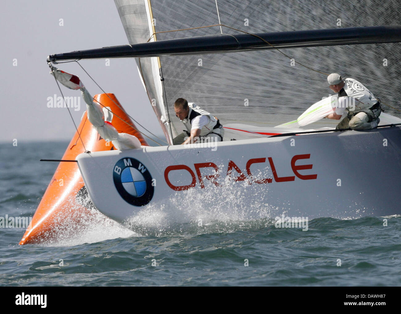 The US-American yacht BMW Oracle sails the sixth race (Flight 6) of the ...