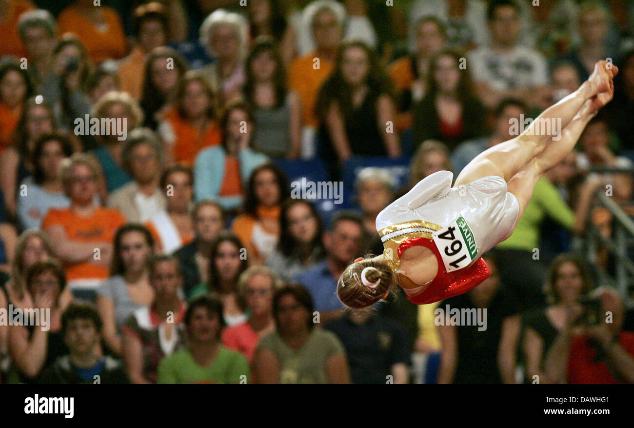 16-year-old German gymnast Anja Brinker demonstrates an exercise on the ...