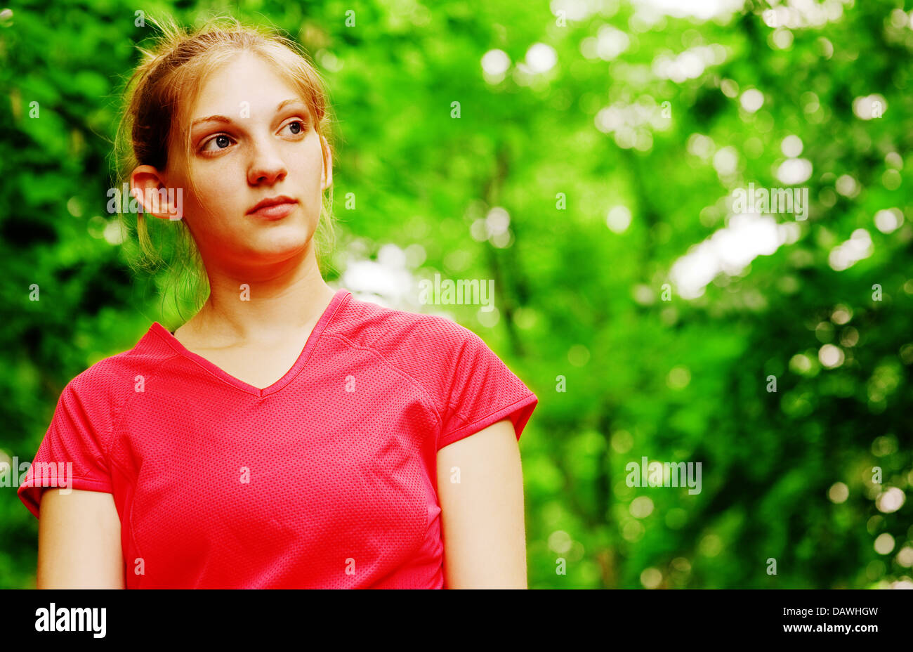 Woman In Red Running Stock Photo - Alamy