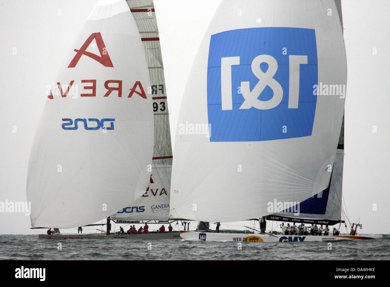 German yacht Team Germany 1 (R) and French Areva Challenge (L) race ...