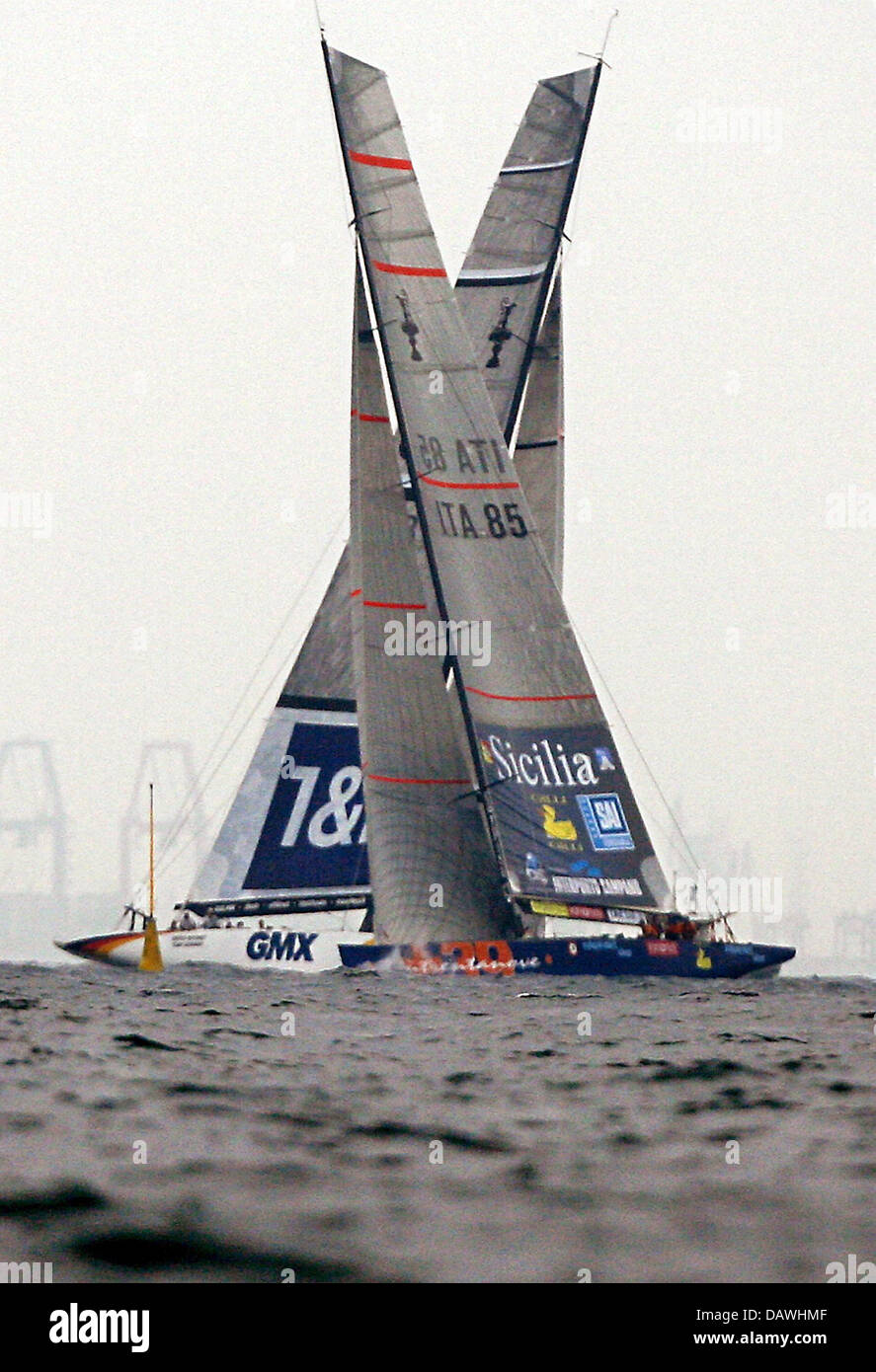 German yacht Team Germany 1 (L) and Italian +39 Challenge (R) race ...
