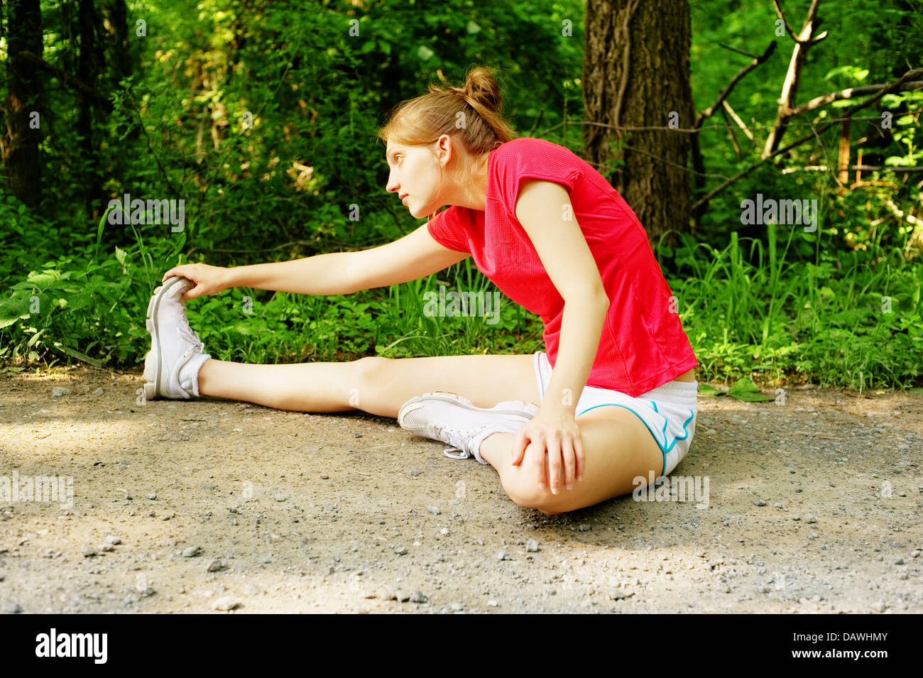 Woman In Red Running Stock Photo - Alamy