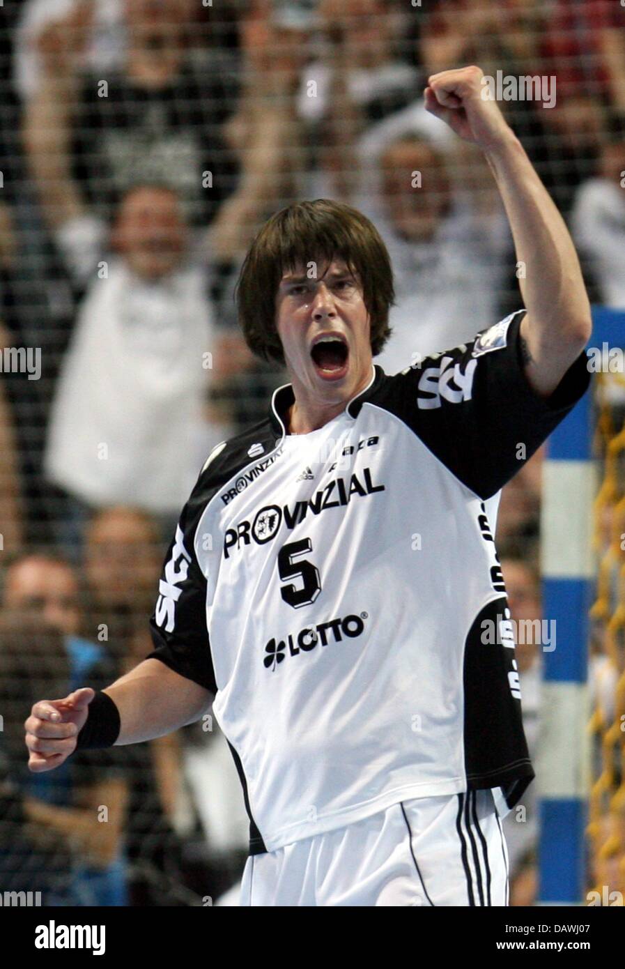 Kim Andersson of Kiel celebrates a goal during the finale of the ...