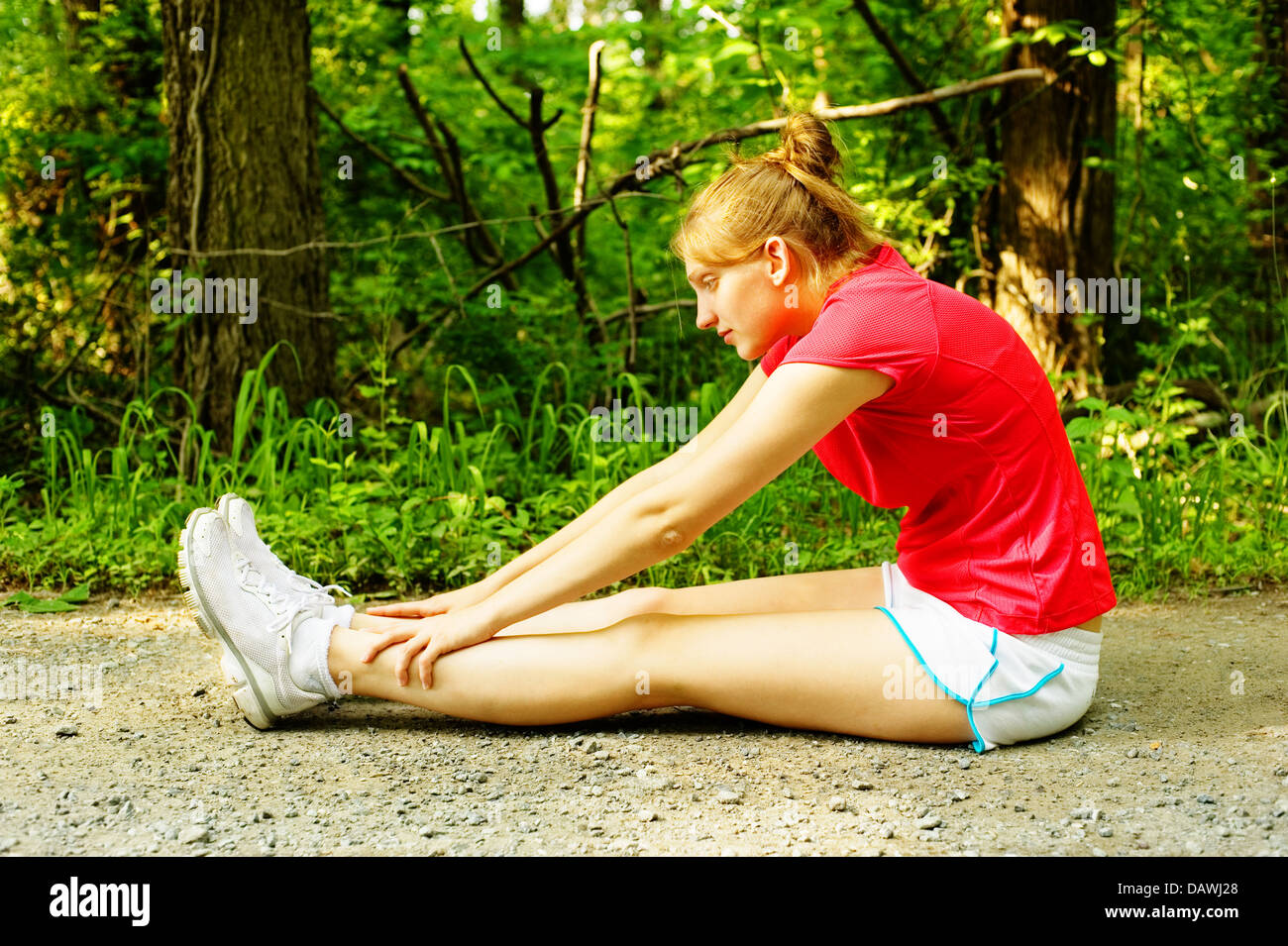 Woman In Red Running Stock Photo - Alamy