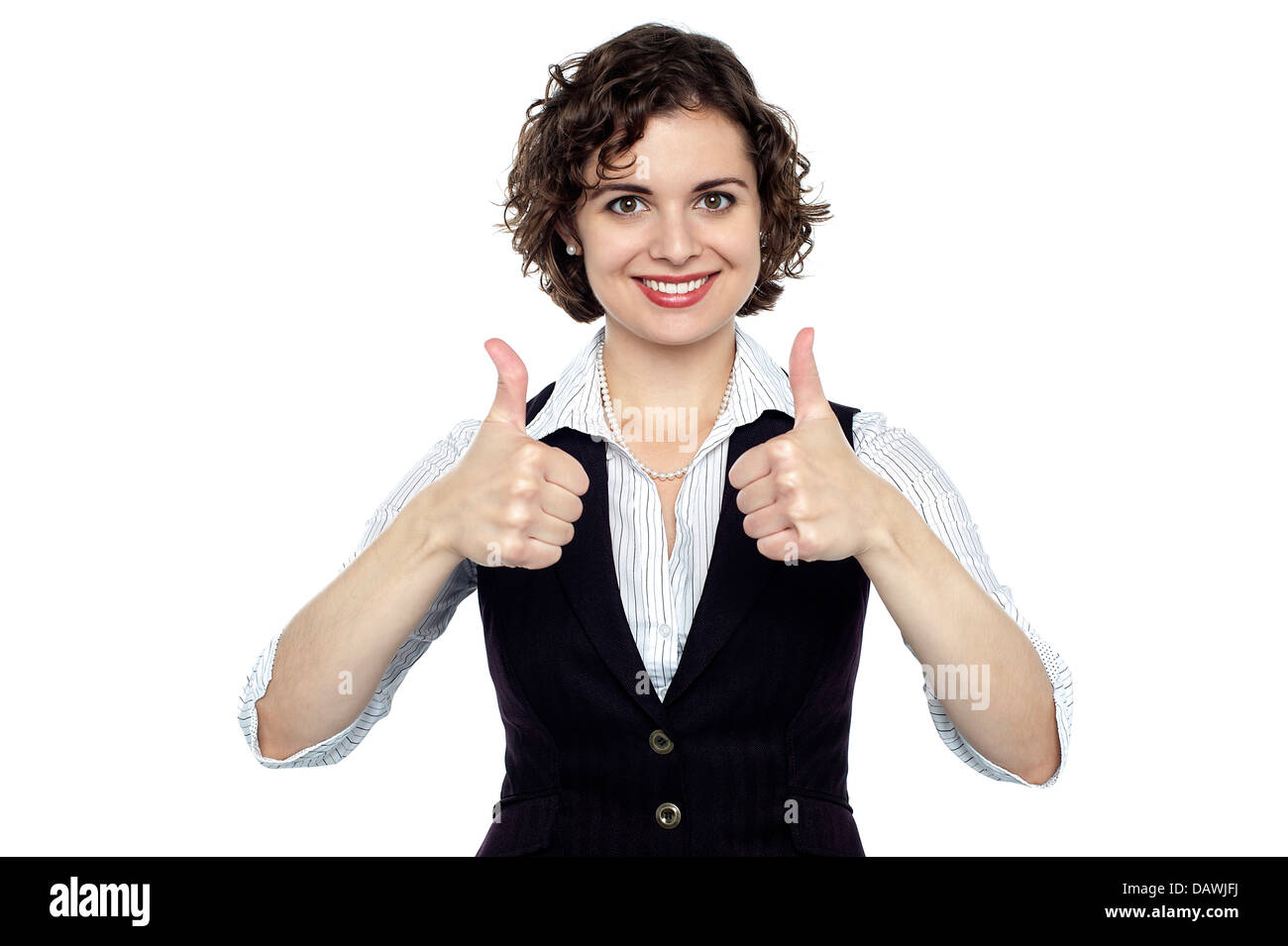 Pretty lady gesturing double thumbs up Stock Photo - Alamy