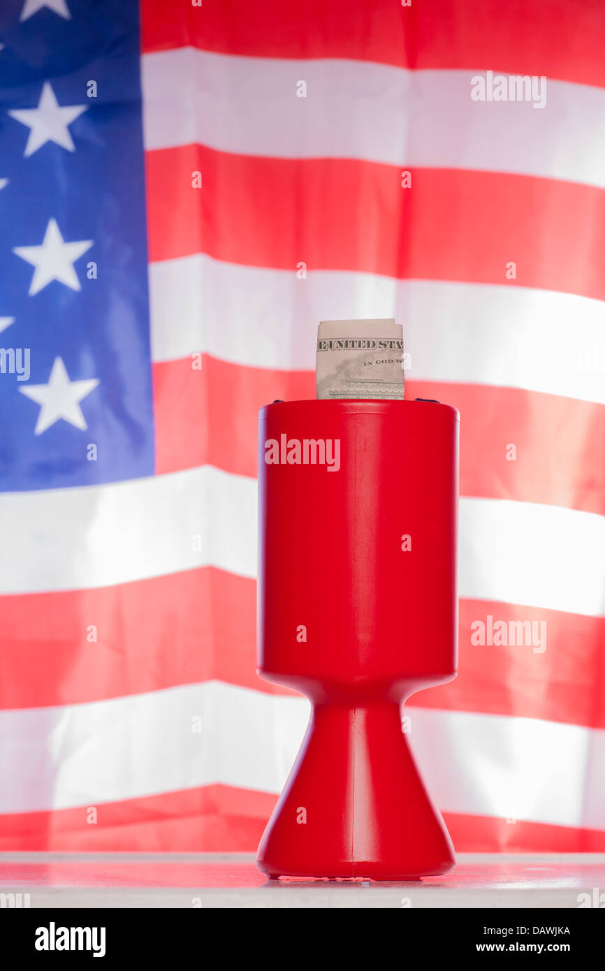 Giving to charity on American Flag Stock Photo - Alamy