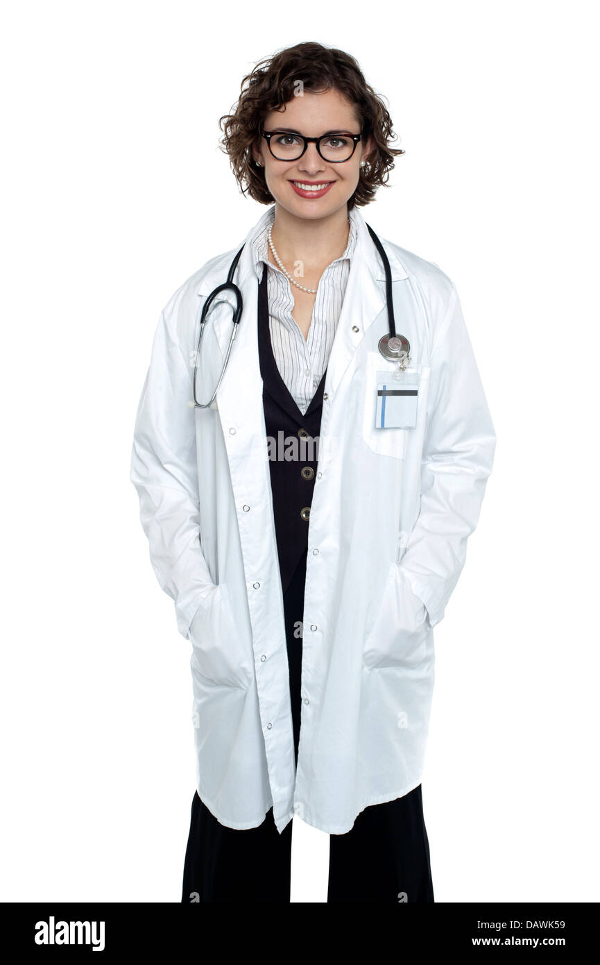Pretty female doctor on white background Stock Photo - Alamy