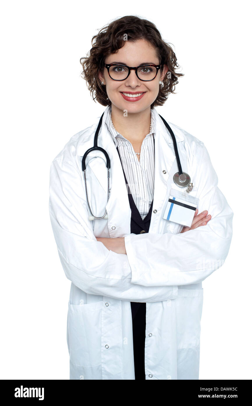 Bespectacled lady doctor posing confidently Stock Photo - Alamy