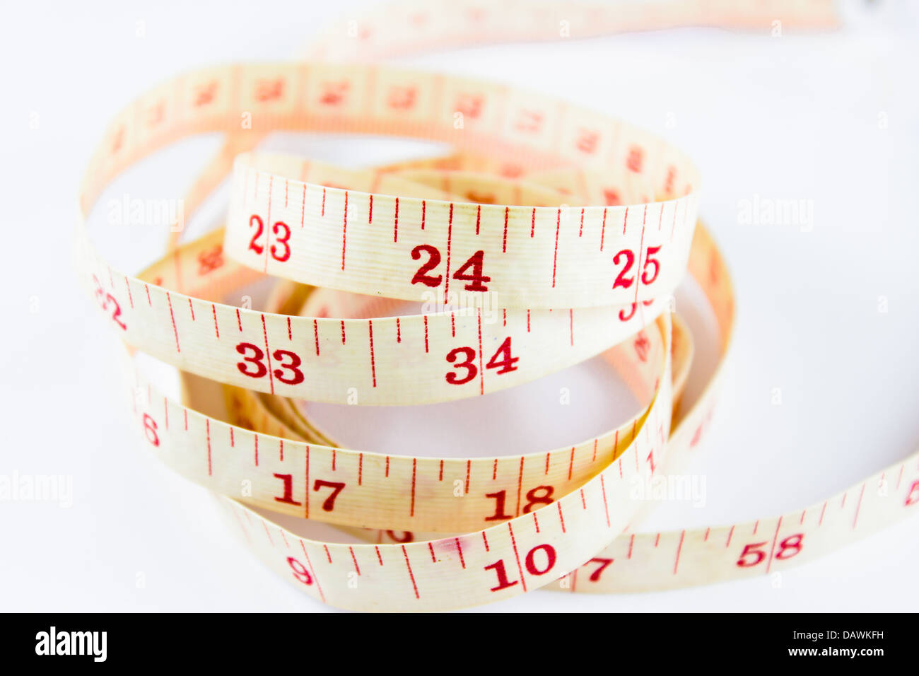 Old tape measure on rolled up on white background Stock Photo - Alamy