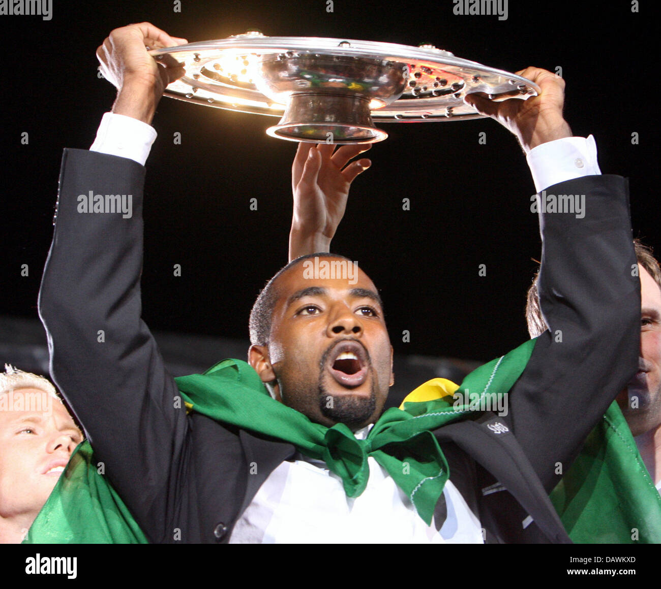 VfB Stuttgart player Brazilian Cacau holds up the championship shield ...