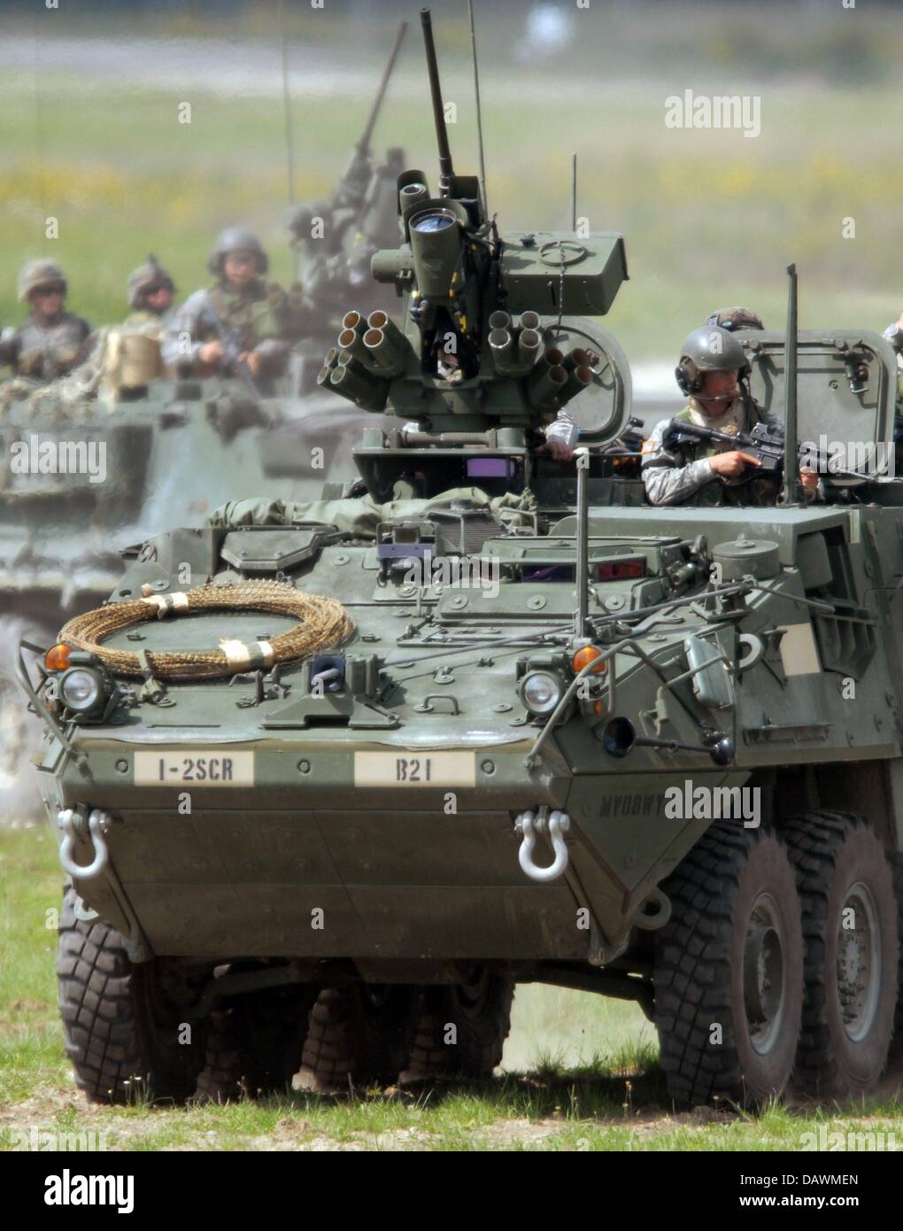 US soldiers of the 2nd Stryker Cavaery regiment participate in a combat ...