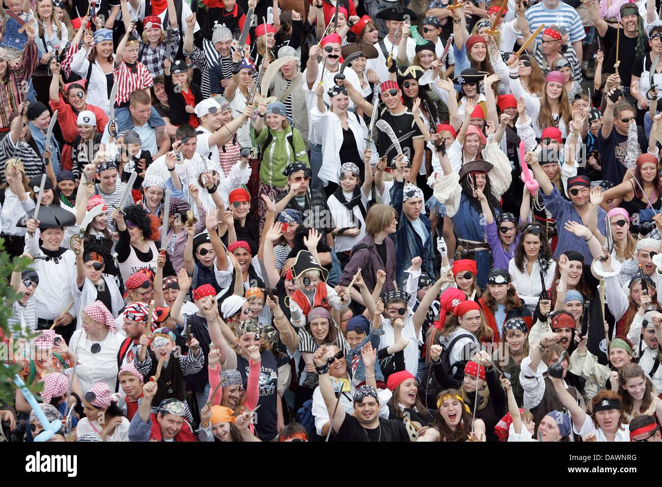More than thousand visitors in pirate costumes are pictured at the ...