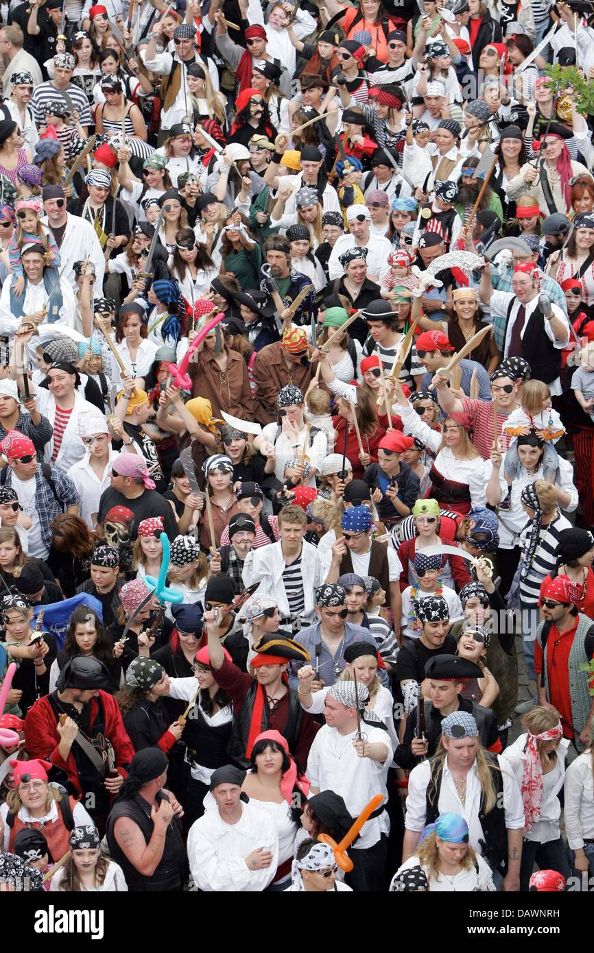More than thousand visitors in pirate costumes are pictured at the ...