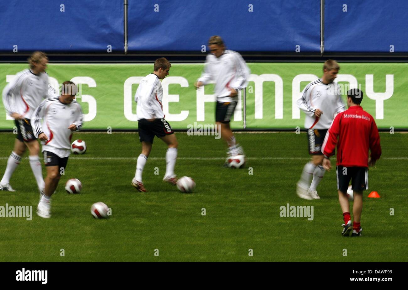 Players of the German national soccer team, shown in action during a ...