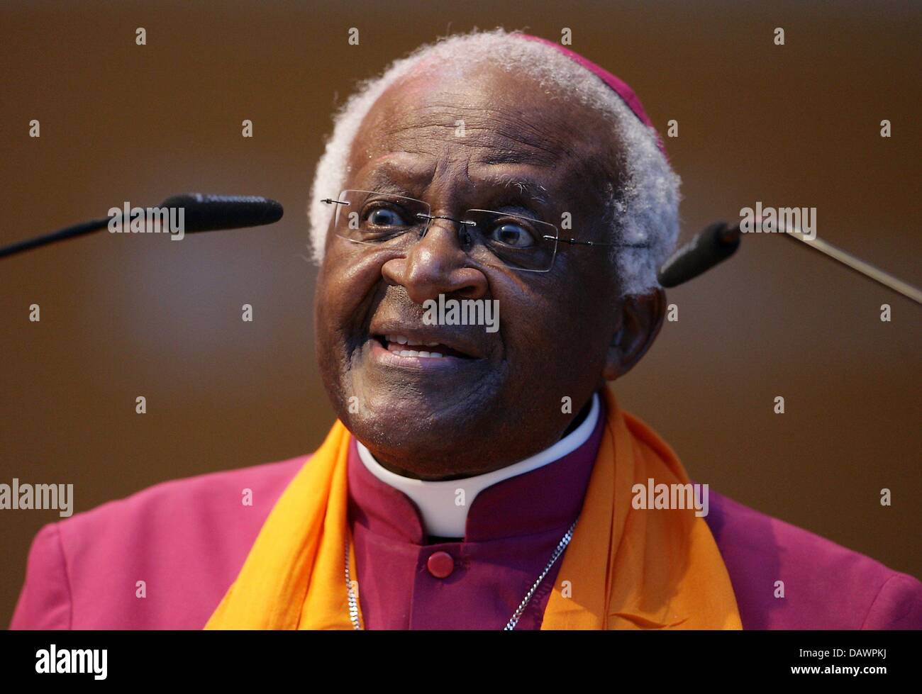 The South African Archbishop Peace Desmond Tutu is pictured on stage ...