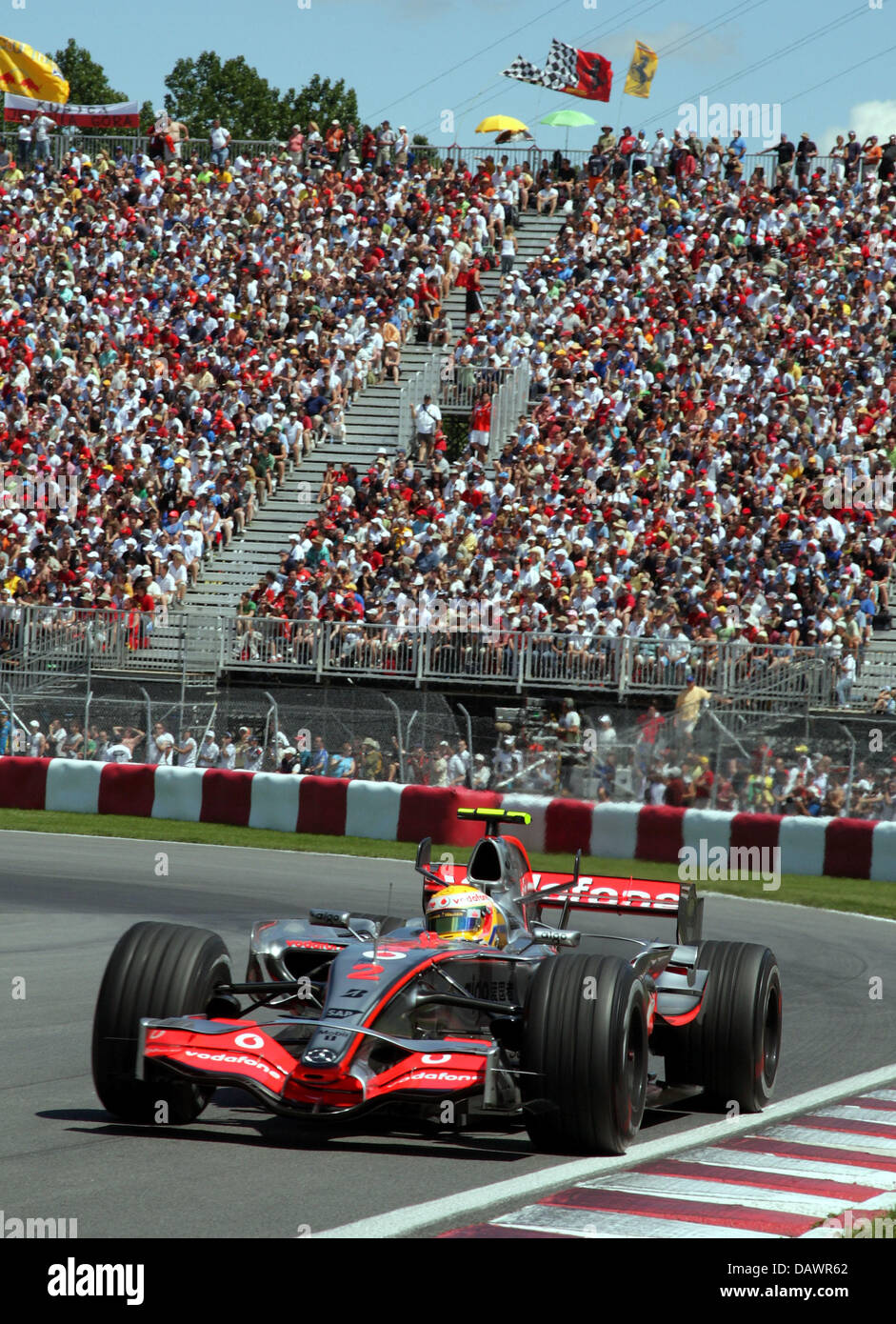 British Formula One rookie Lewis Hamilton of McLaren Mercedes steers ...