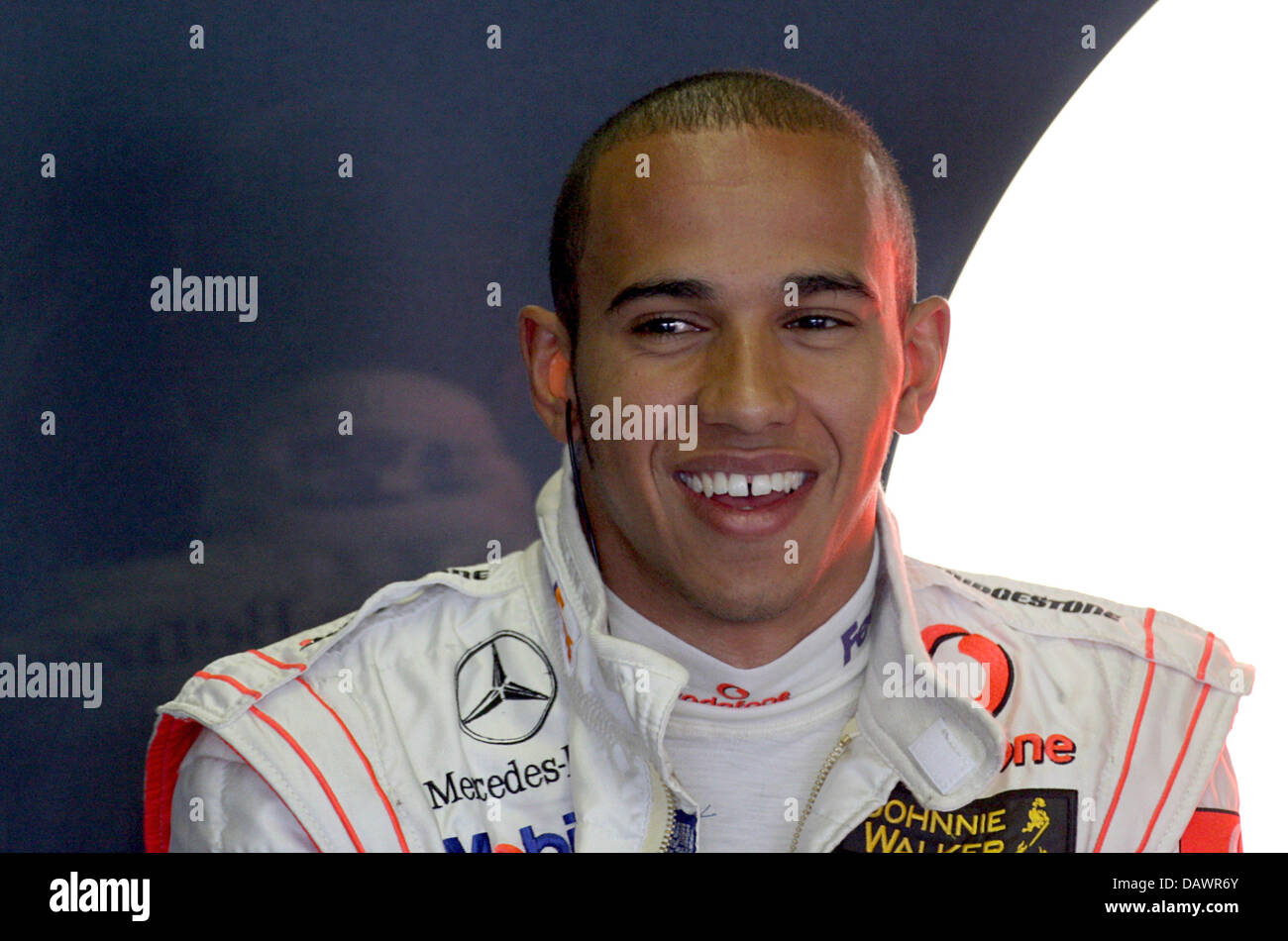 British Formula One rookie Lewis Hamilton of McLaren Mercedes smiles in ...