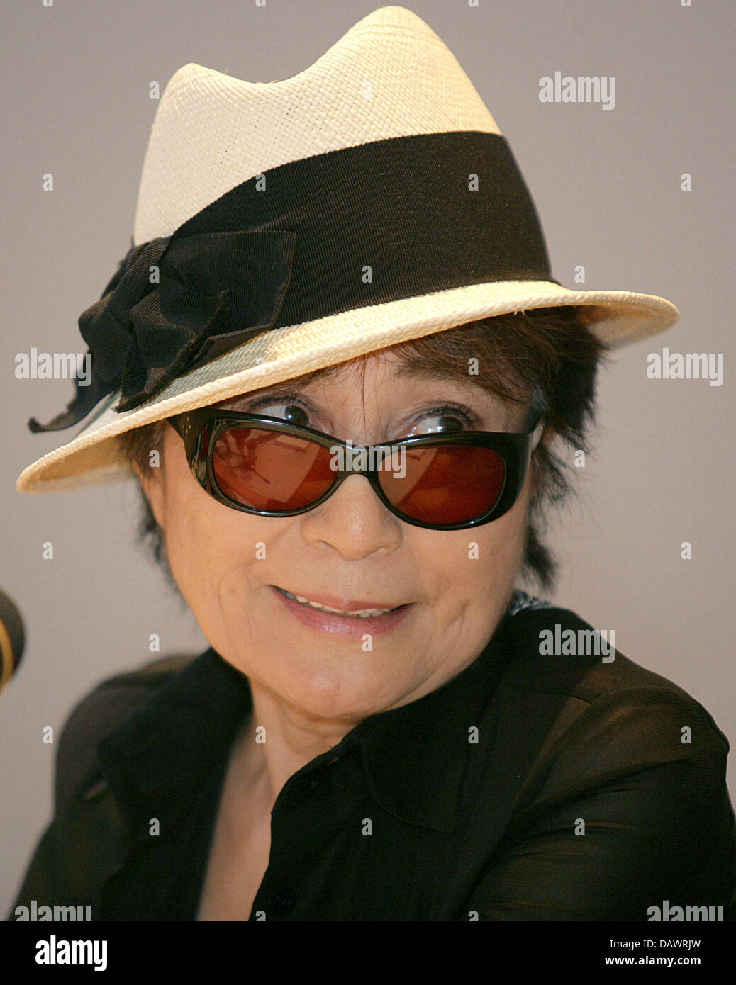 Artist Yoko Ono shown at a press conference on her upcoming exhibition ...