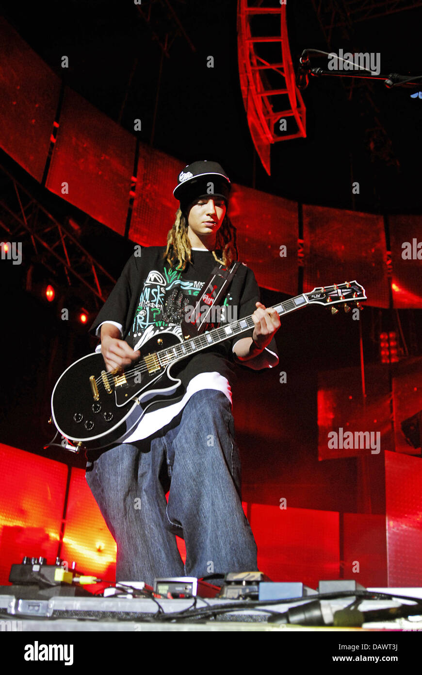 Tokio Hotel guitarist Tom Kaulitz pictured during a show of his band in ...