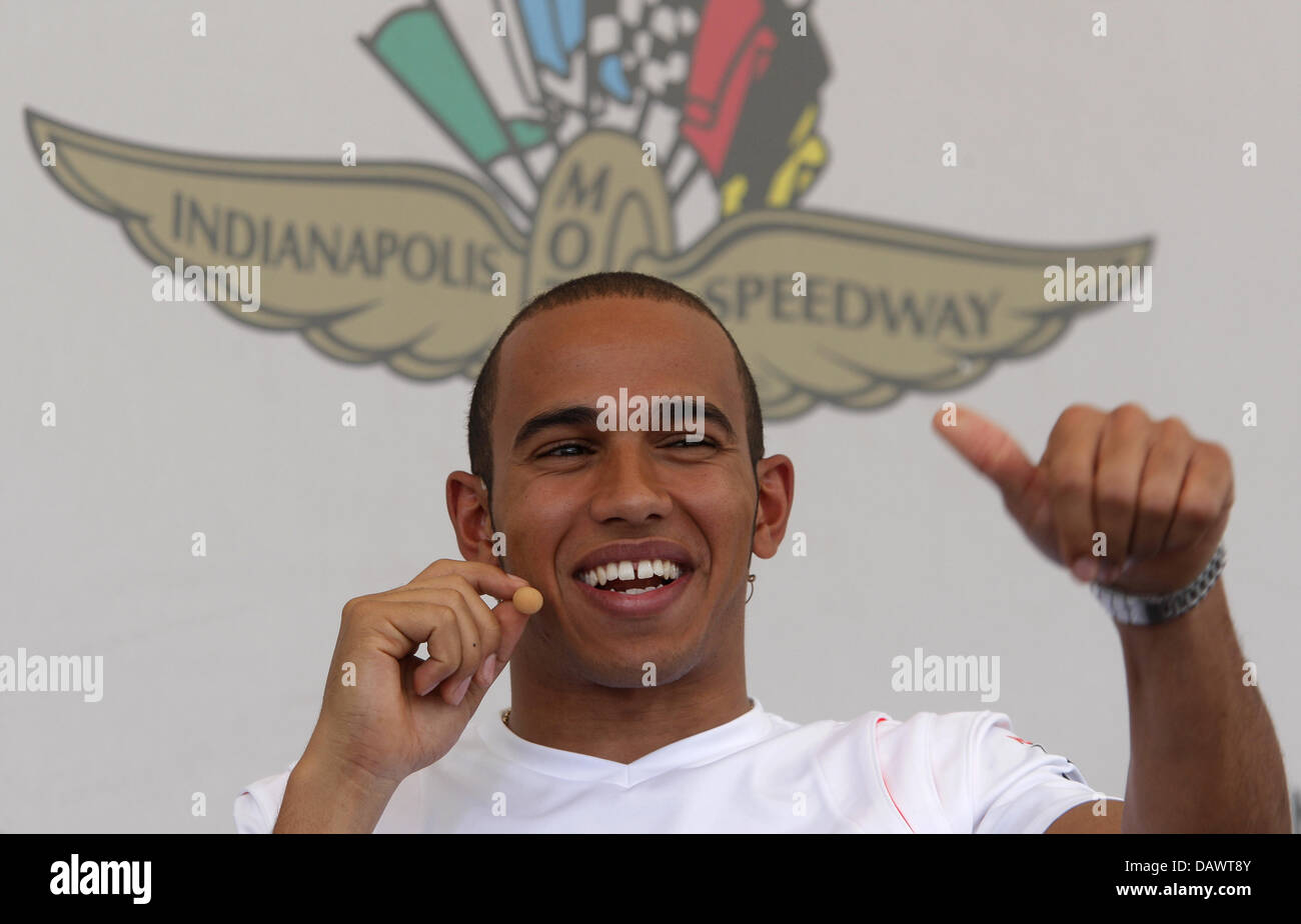 British Formula One rookie Lewis Hamilton of McLaren Mercedes gestures ...