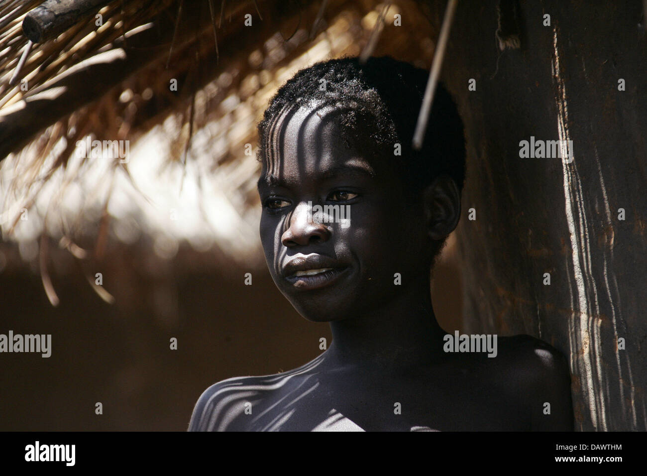 A boy pictured in the shadow of a refugee camp near Gulu, Uganda, 09 ...