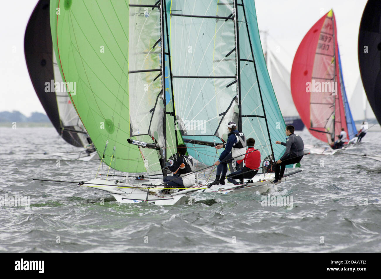 Participants in the 49er class regatta compete at the Kiel Week ...