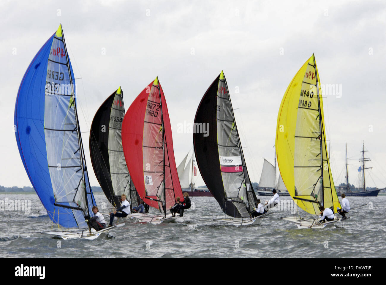 Participants in the 49er class regatta compete at the Kiel Week ...